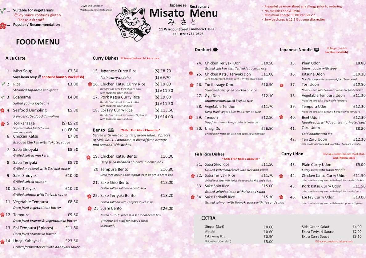 Menu | Misato Japanese Restaurant